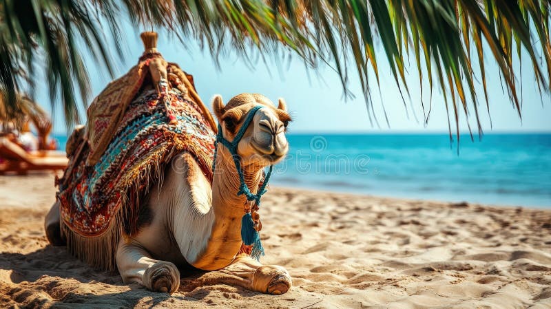 Camel on the Beach Under a Palm Tree. Selective Focus Stock Image ...