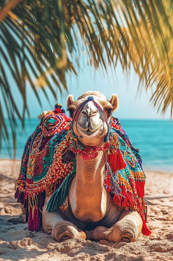 Camel on the Beach Under a Palm Tree. Selective Focus Stock Image ...
