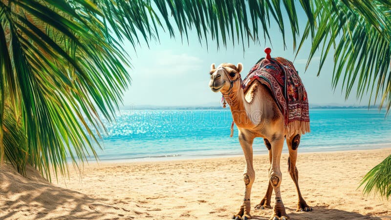 Camel Beach Under Palm Tree Selective Focus Stock Photos - Free ...