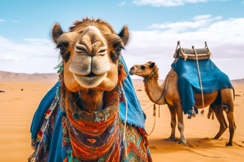 Camel with Blanket on Its Back and Camel in the Background. Generative ...