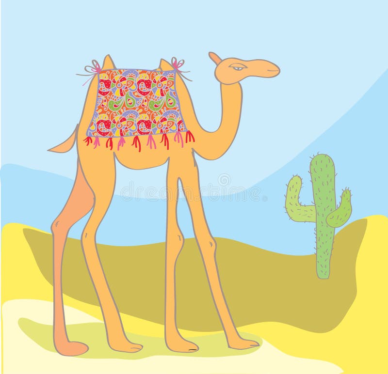 Camel with Cactus in the Desert Stock Vector - Illustration of drawing ...