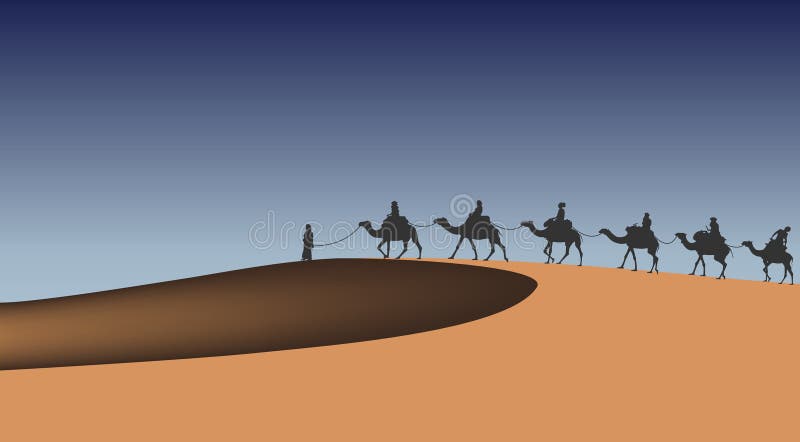 Camel Caravan in the Desert. Vector Illustration Stock Illustration ...