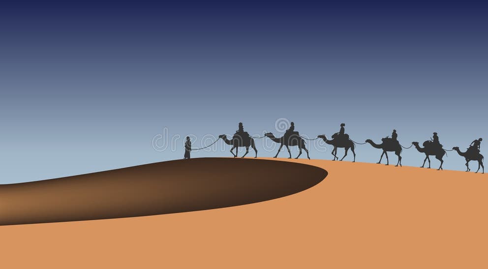 Camel Caravan in the Desert. Vector Illustration Stock Illustration ...