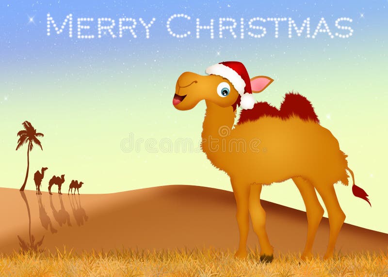 Camel with Christmas hat stock illustration. Illustration of desert ...