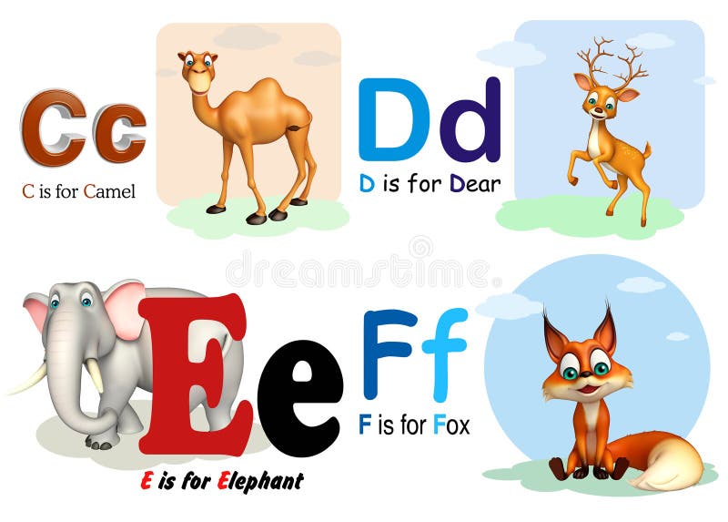 Camel, Dear, Elephant and Fox with Alphabate Stock Illustration ...