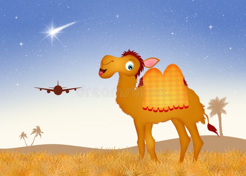 Funny camel in the desert stock illustration. Illustration of sand ...