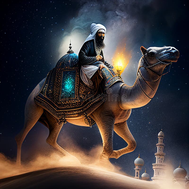 Camel in Desert at Night Created with Generative AI Technology Stock ...
