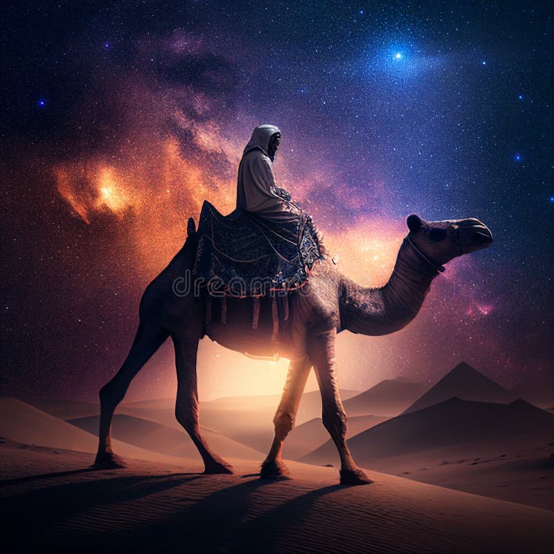 Camel in Desert at Night Created with Generative AI Technology Stock ...