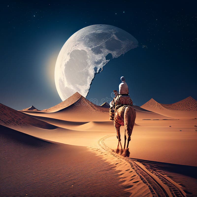 Camel in Desert at Night Created with Generative AI Technology Stock ...
