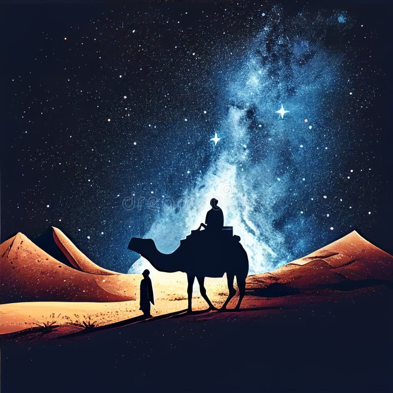 Camel in Desert at Night Created with Generative AI Technology Stock ...