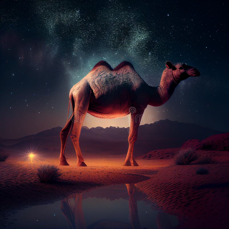 Camel in Desert at Night Created with Generative AI Technology Stock ...