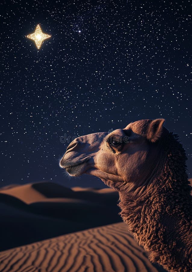 A Camel in the Desert Under an Illuminated Star, Symbolizing Divine ...