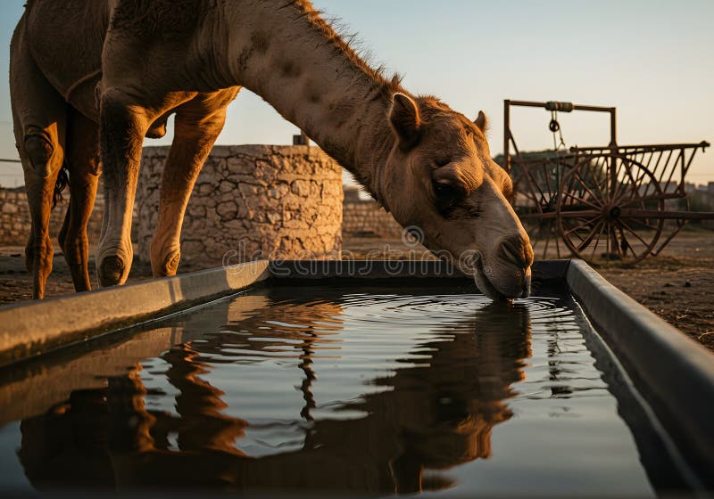 Camel Drinking at Trough Desert Life, Animals, and Habitat Stock Photo ...