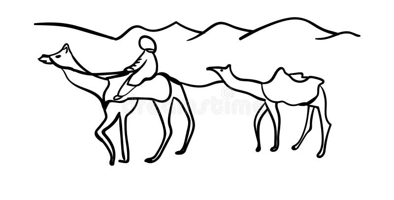 Camel Driver with Two Camels in the Desert Dubai, Illustration Stock ...