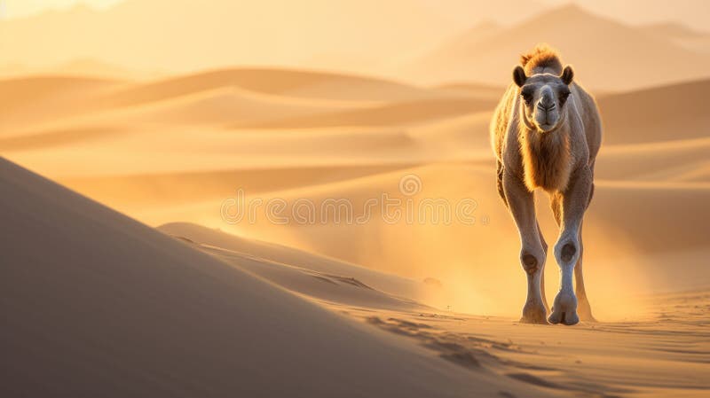 A Camel Going through the Sand Dunes, Gobi Desert Mongolia Stock ...