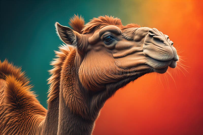 Camel Head on Solid Color Background, Close Up. Vintage Style Stock ...