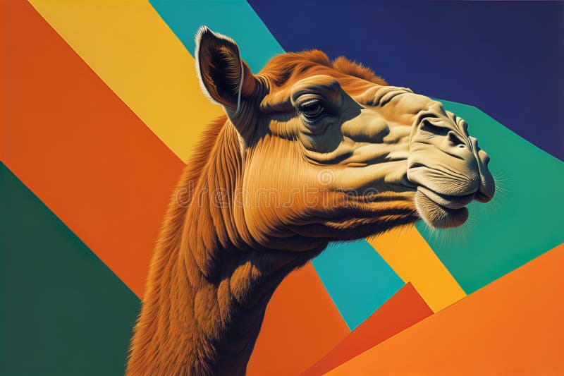 Camel Head on Solid Color Background, Close Up. Vintage Style Stock ...