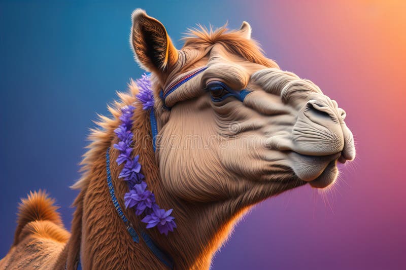 Camel Head on Solid Color Background, Close Up. Vintage Style Stock ...