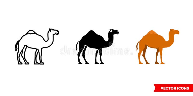 Camel Icon of 3 Types Color, Black and White, Outline. Isolated Vector ...