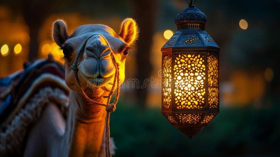 Camel and Lantern at Dusk Desert Night Stock Illustration ...