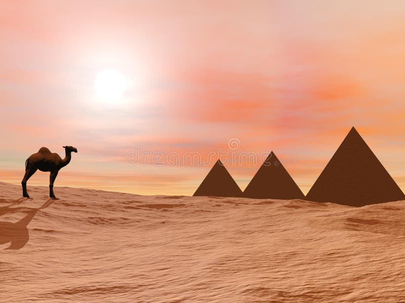 Sphinx and flying pyramids stock illustration. Illustration of ...