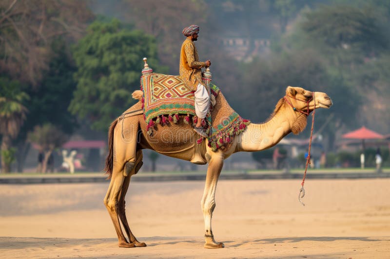 Camel with Ornate Saddle and a Rider Dressed in Local Attire Stock ...