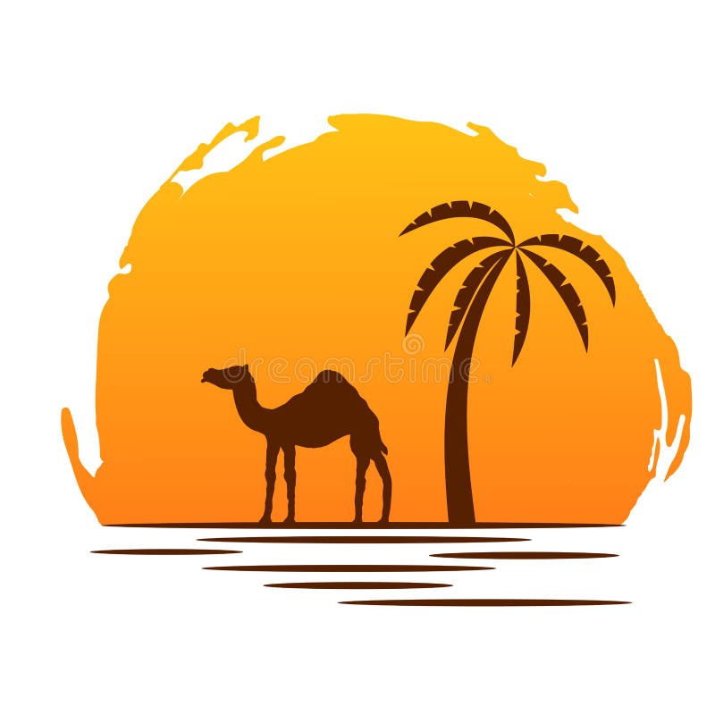Camel and Palm Tree in the Sunshine Silhouette Icon Stock Vector ...