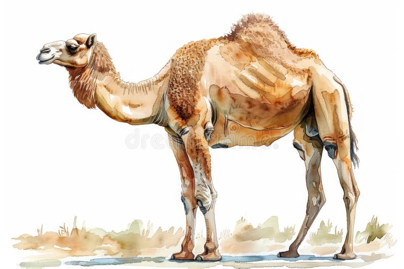 Camel, Pastel-colored, in Hand-drawn Style, Watercolor, Isolated on ...