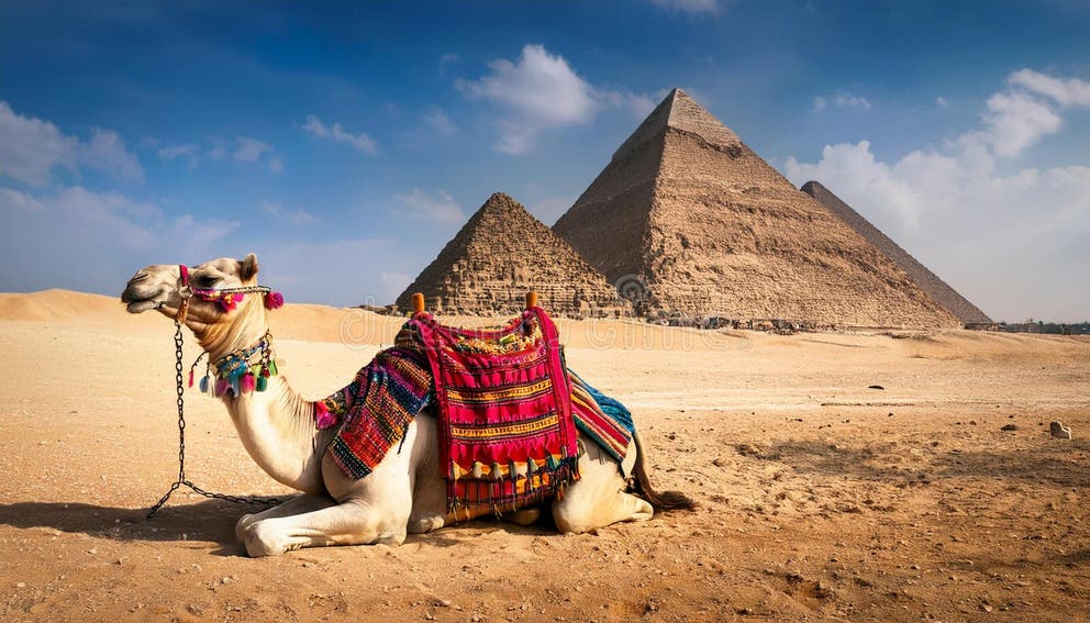 Camel at the pyramid stock illustration. Illustration of cover - 358578439