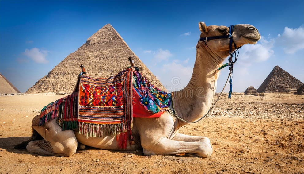 Camel at the pyramid stock illustration. Illustration of egypt - 358578440