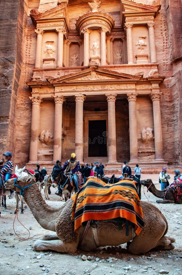 Camel Resting Near the Ancient Temple in Petra Stock Image - Image of ...