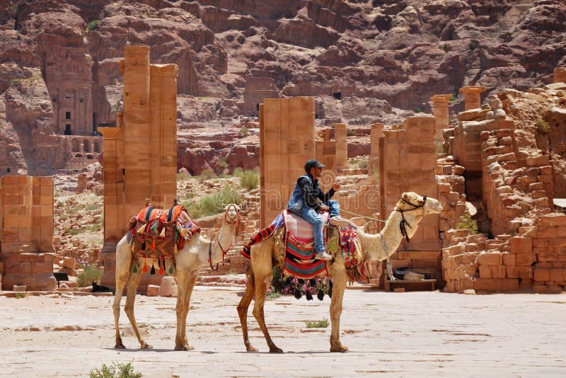 A Camel and Rider Move Past the Pyramids of the Queens in Cairo in ...