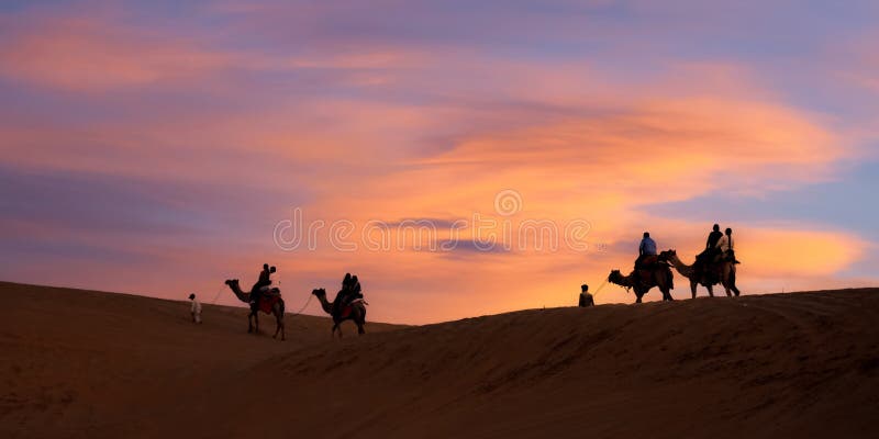 Camel Safari at Sam Sand Dunes in Thar Desert, Rajasthan Stock Image ...