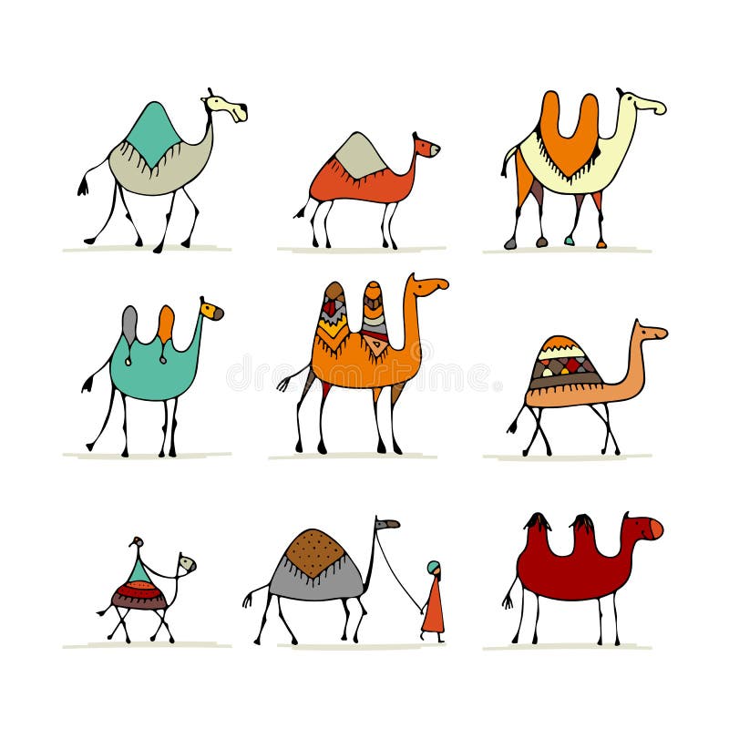 Camel Set, Sketch for Your Design Stock Vector - Illustration of ethnic ...