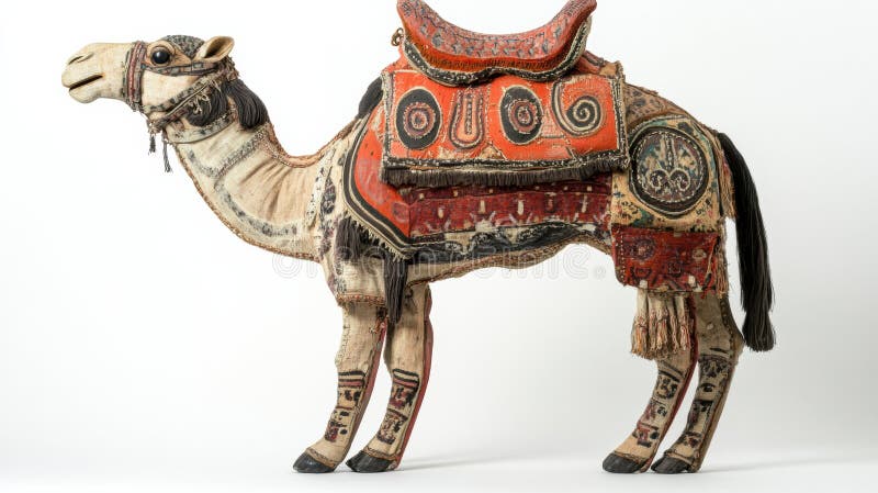 Decorative Camel with Ornate Saddle in Desert Gear Presented Against a ...