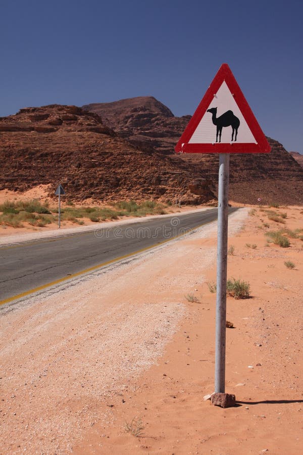 Camel Sign in the Desert of Israel. Empty Road Stock Photo - Image of ...