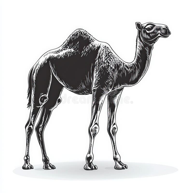 Camel Silhouette , Black and White Illustration Isolated on White ...