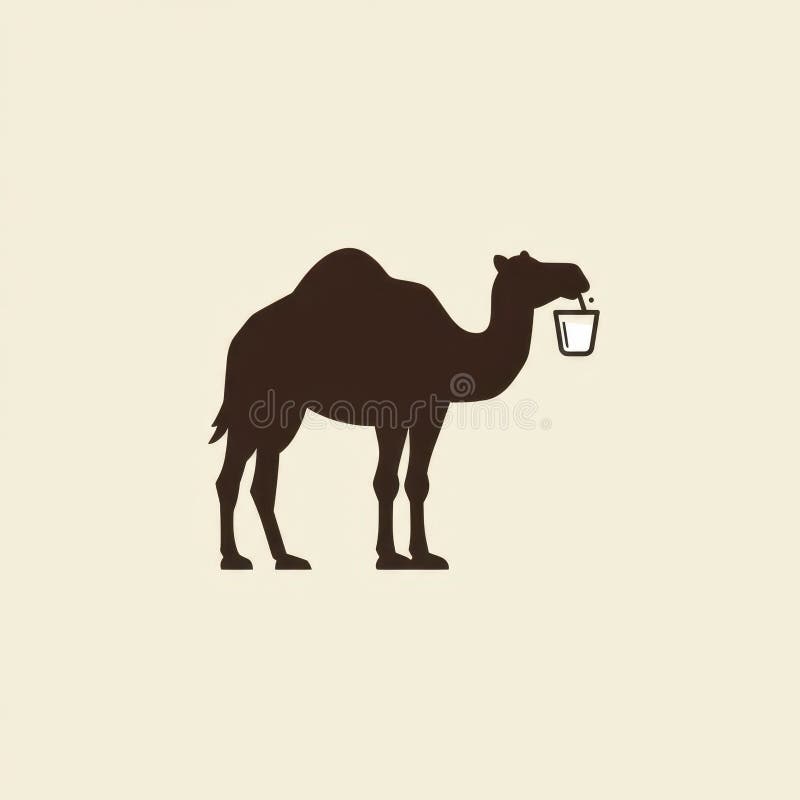 Camel Silhouette Drinking Water from Bucket on Minimalist Background ...