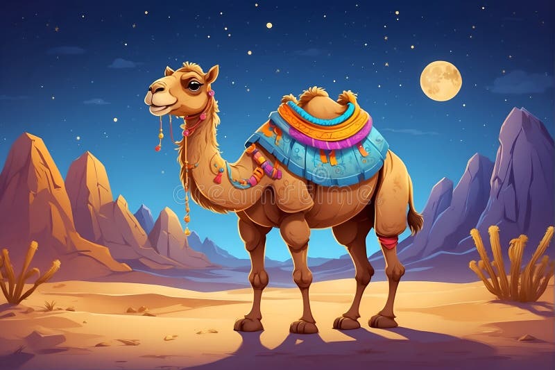 A Camel Standing in the Desert at Night. Generative AI. Stock Photo ...