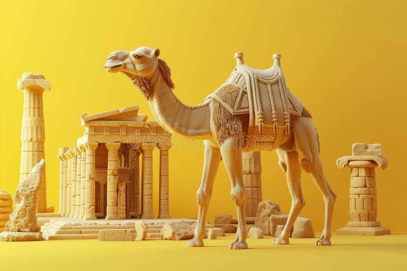 A Camel is Standing in Front of a Building with a Yellow Background ...