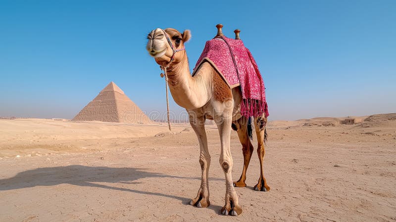 Camel in the Desert with a Pyramid in the Background Stock Illustration ...