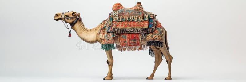 Camel Adorned with Decorative Saddle in Full Side Profile Against a ...