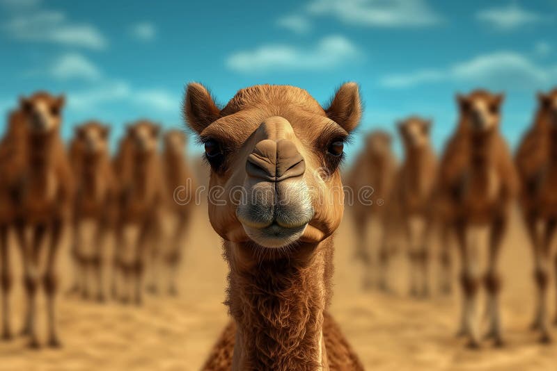 Camel Stands Prominently in Desert, Surrounded by Other Camels ...