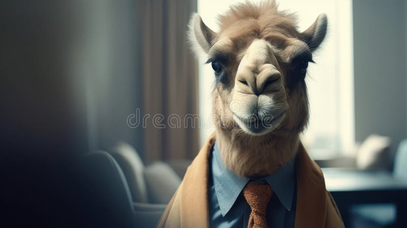 Camel in a Suit Against a Blurred Office Background. Generative AI ...