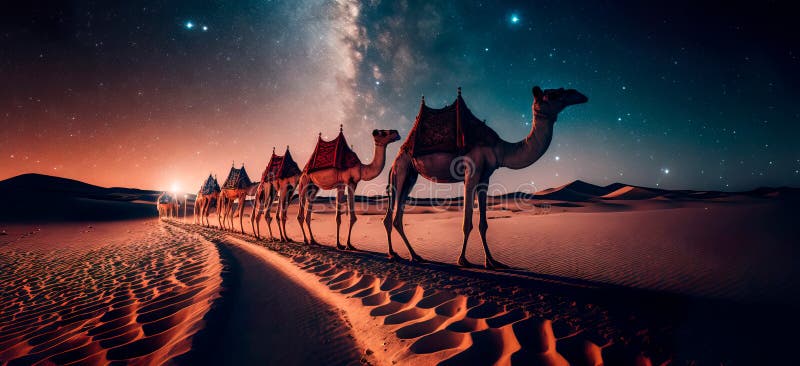 Camel Train on the Background of the Night Starry Sky Generative AI ...