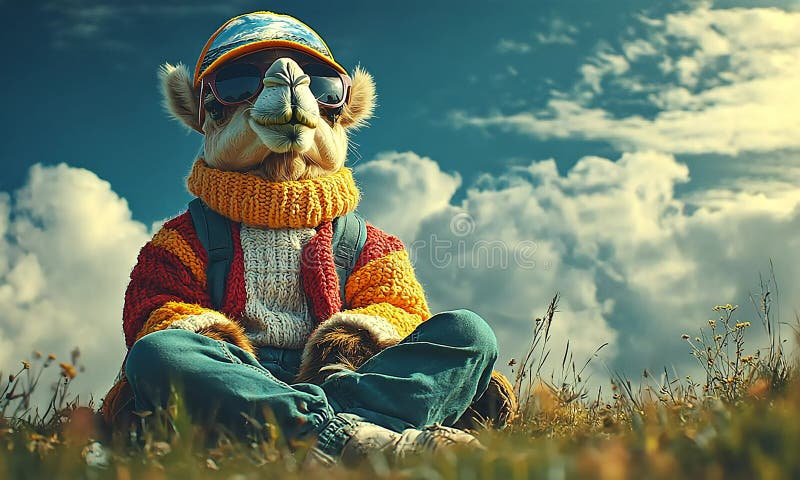 Camel in Trendy Clothes, Relaxing Outdoors Stock Video - Video of cute ...