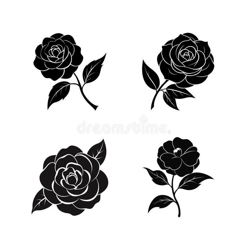 Camellia Flower Vector Silhouette Icon Set Stock Illustration ...