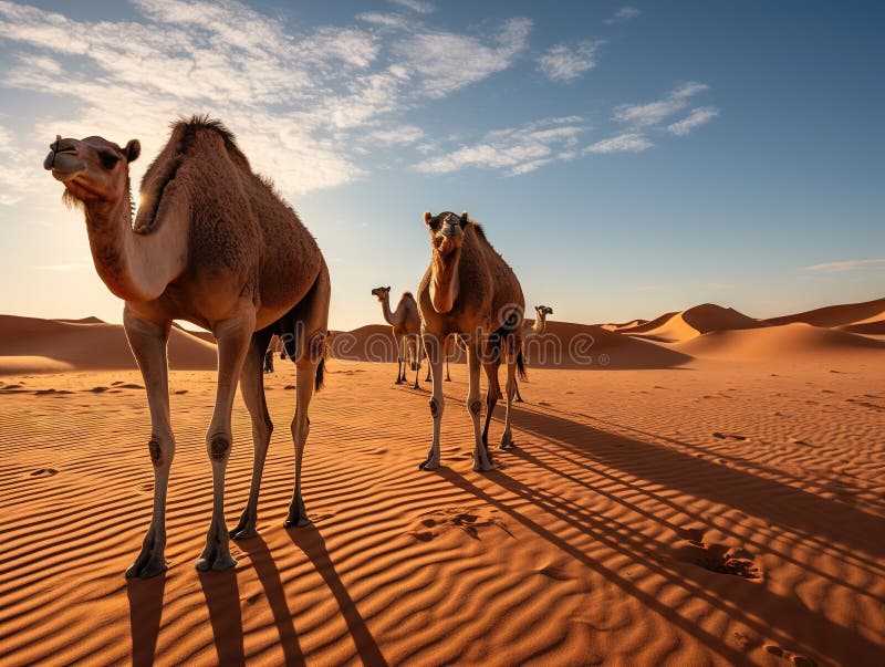 Ai Generated Illustration Wildlife Concept of Camels in Desert Stock ...