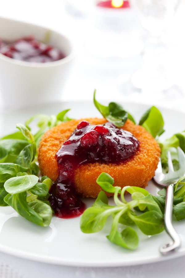 Camembert with Cranberry Sauce Stock Photo - Image of crisp, appetizer ...