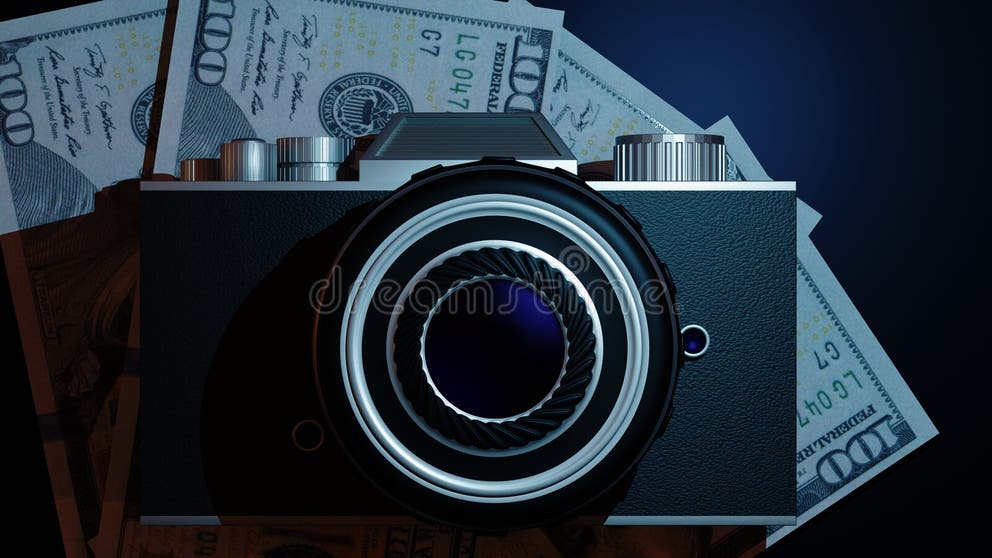 A Camera and American Hundred Dollar Bills Stock Illustration ...